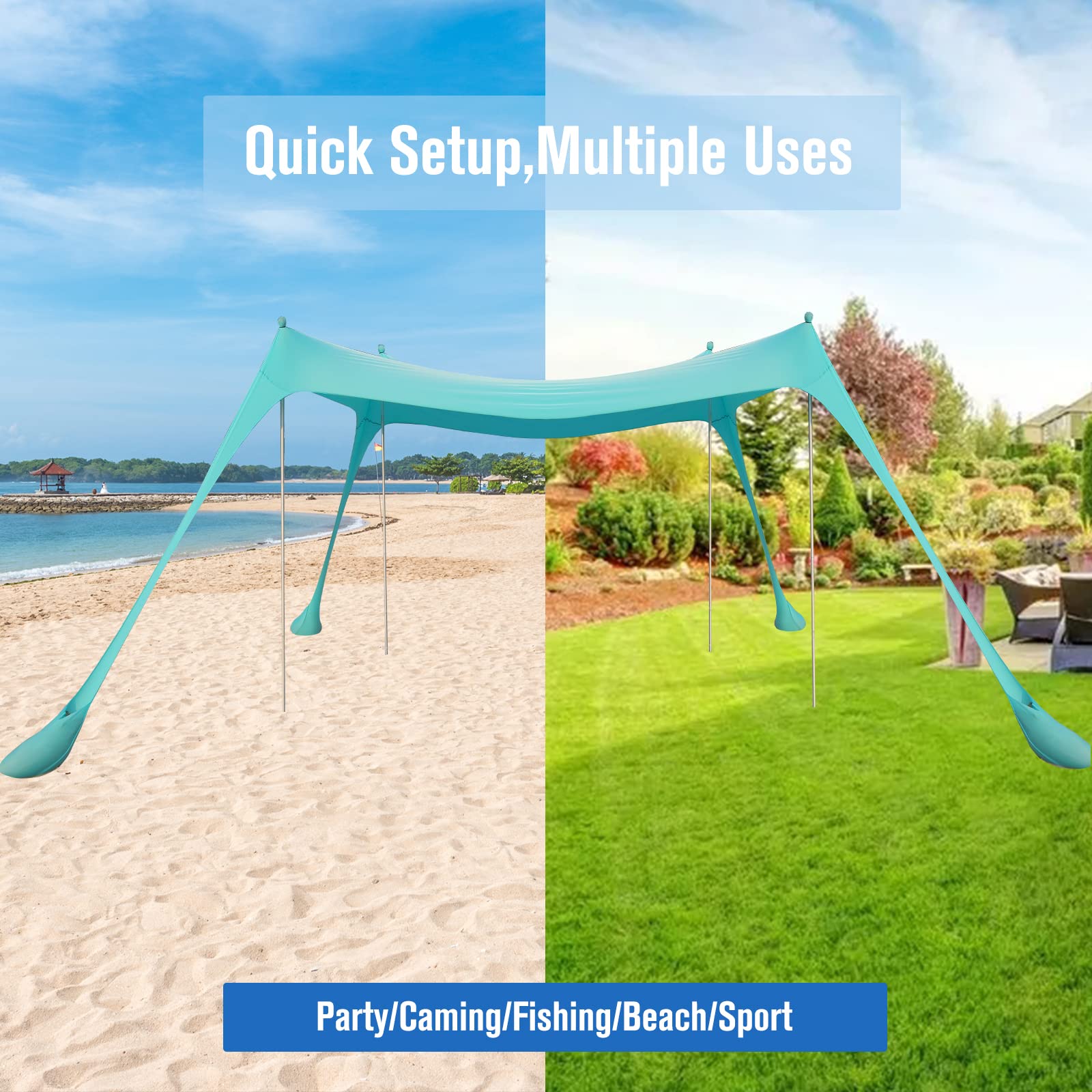 Beach Tent Sun Shelter,Beach Canopy Outdoor Beach Shade with Beach Blanket,UPF 50+ Sun Protection,for Beach,Camping,Picnic,Outdoor…