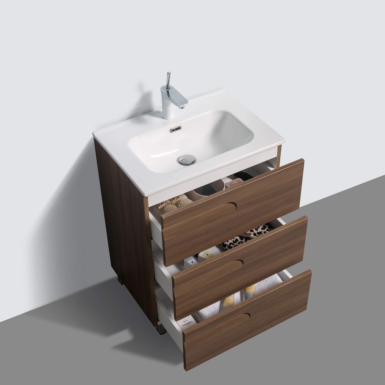 Eviva Joy 24" Graywood Freestanding Bathroom Vanity w/White Integrated Top
