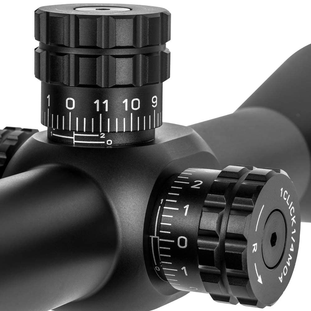 Blackhound Optics Genesis 6-24x50 FFP MOA, Illuminated 1/4 MOA Reticle, Zero Stop and Parallax with 30mm Rings, 50mm Hood and Mounting Bubble Levels