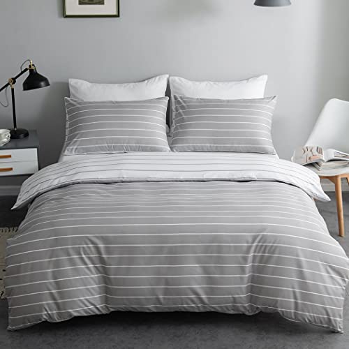 Lekesky Grey Duvet Cover Queen Size, Comforter Covers Queen 3pc Soft 100% Washed Microfiber Breathable Bedding Duvet Cover Set with Zipper Ties (1 Comforter Cover 90x90 +2 Pillow Cases)