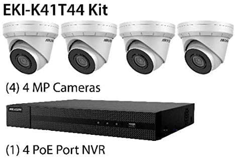 HIKVISION EKI-K41T44 4-Channel 4K NVR Value Express Kit with (4) 4MP Outdoor Network Turret Camera, (2.8 mm Fixed Lens), RJ45 Connections (Renewed)