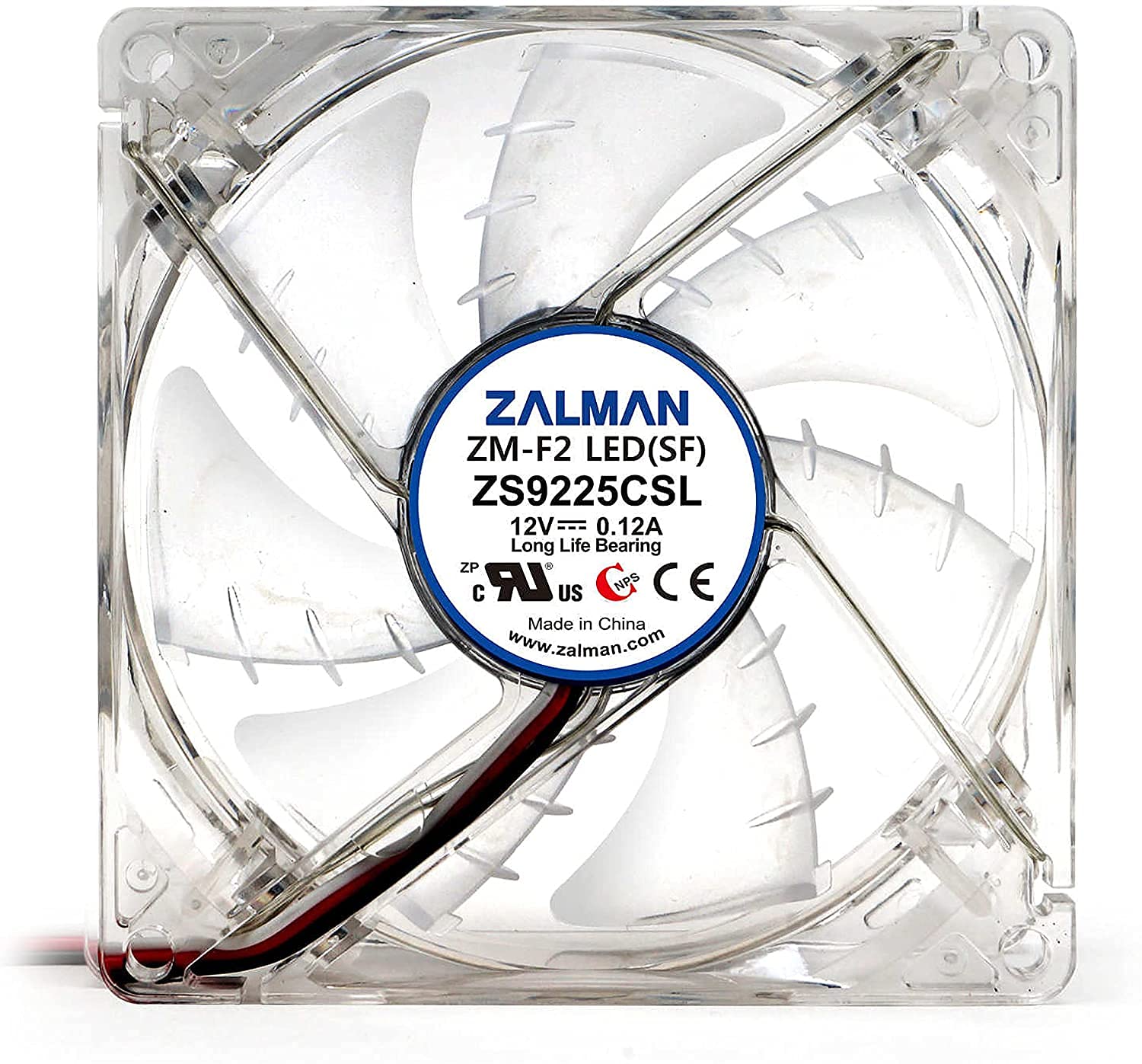 Zalman Ultra Quiet ZM-F2 92mm Blue LED Shark Fin Blade Case Fan Cooling, White ZM-F2 LED (SF)