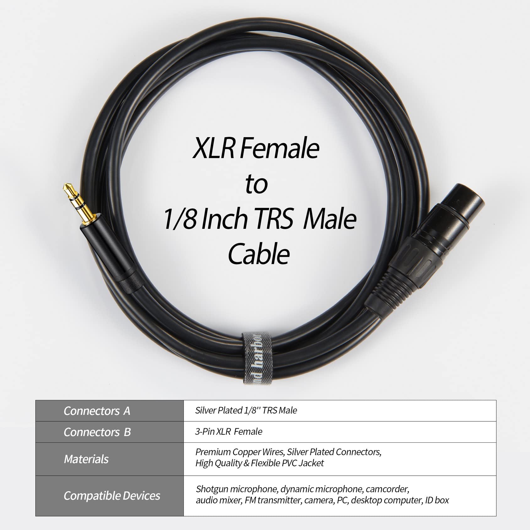 Sound harbor XLR Female to 3.5mm Microphone Cable, XLR to 1/8 Inch Female Patch Cables, 6.5 Feet