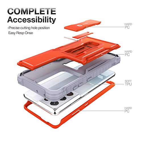 FITO for Samsung Galaxy S21 Ultra 5G Case, Dual Layer Shockproof Heavy Duty Case for Samsung S21 Ultra 5G Phone Built-in Kickstand, Without Screen Protector (Orange, 6.8 inch)
