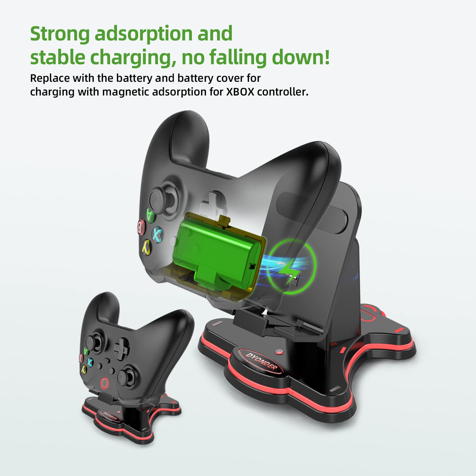 Charger Stand for Xbox Series X Controller with 1 Packs 1100mAh Rechargeable Battery Packs,for Xbox One X Gamepad Station with Breathing Light, and Magnetic Charging Function