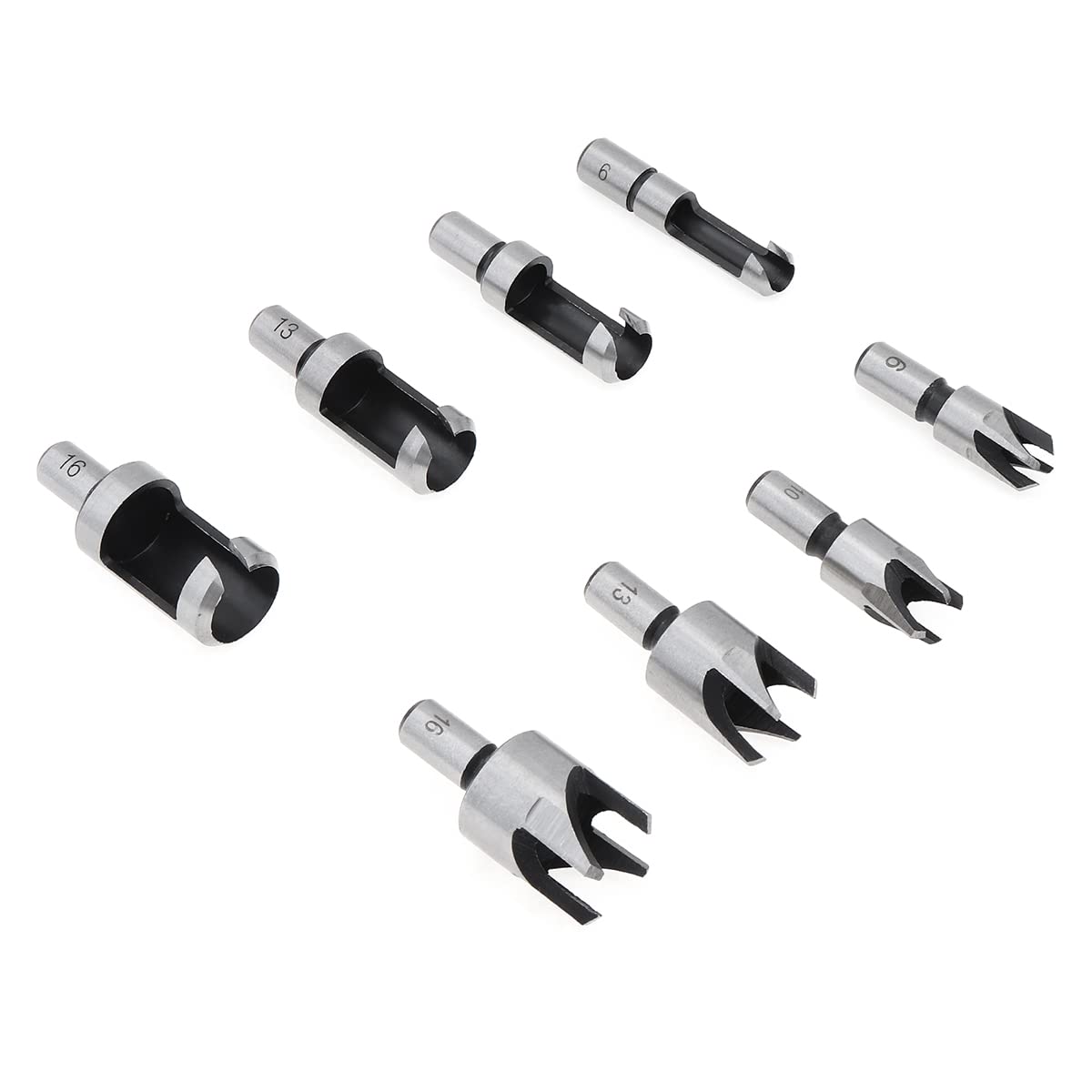 CLAHJQX 8pcs Wood Plug Cutter Drill Bit Set 5/8" 1/2" 3/8" 1/4" Straight & Tapered Claw Type Drill Bit Set Woodworking Hole Saw Cutting Tool