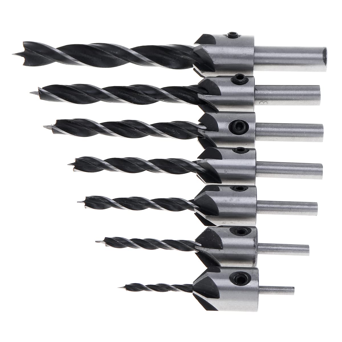 CLAHJQX Countersink Drill Bit Set, 7pcs 3-10mm HSS 5 Flute Round Handle Woodworking Chamfer Woodworking Drill Hole Drilling