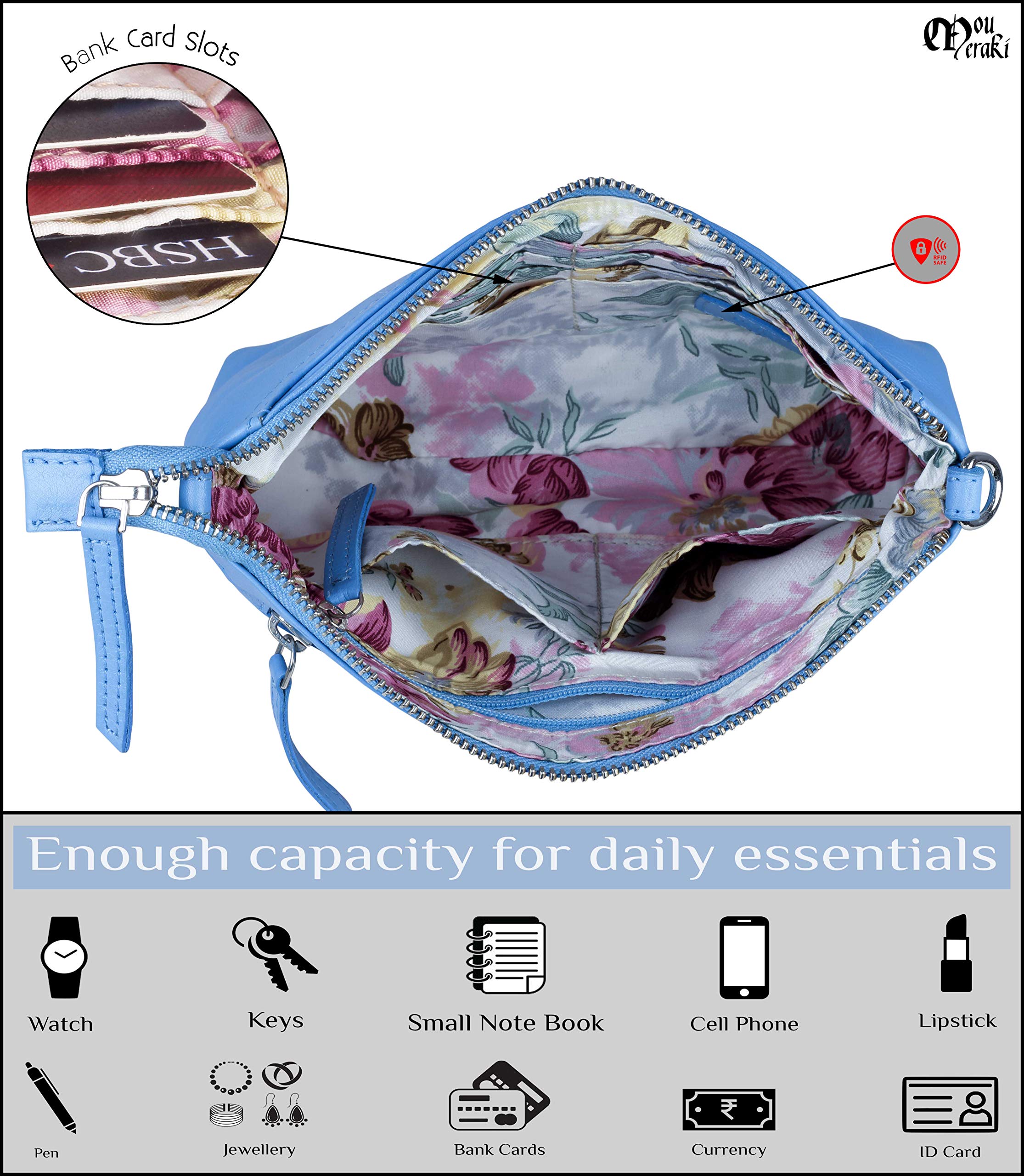 Mou Meraki Genuine Leather Crossbody Purse and Handbags - Crossover Bag Over the Shoulder Women