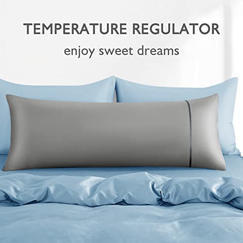 Fittia Silky Satin Body Pillow Pillowcase for Hair and Skin, Silk Body Pillow Case Cover 20x54 with Envelope Closure, Soft Long Pillowcase, Slivergrey, 1 Pack