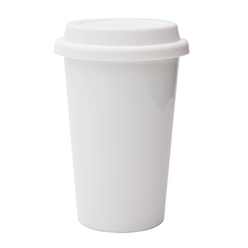UDMG Reusable Double Wall Insulated White Ceramic Travel Coffee Cup with Lid & Sleeve, 12 fl.oz, I Am Not a Paper Cupā¦