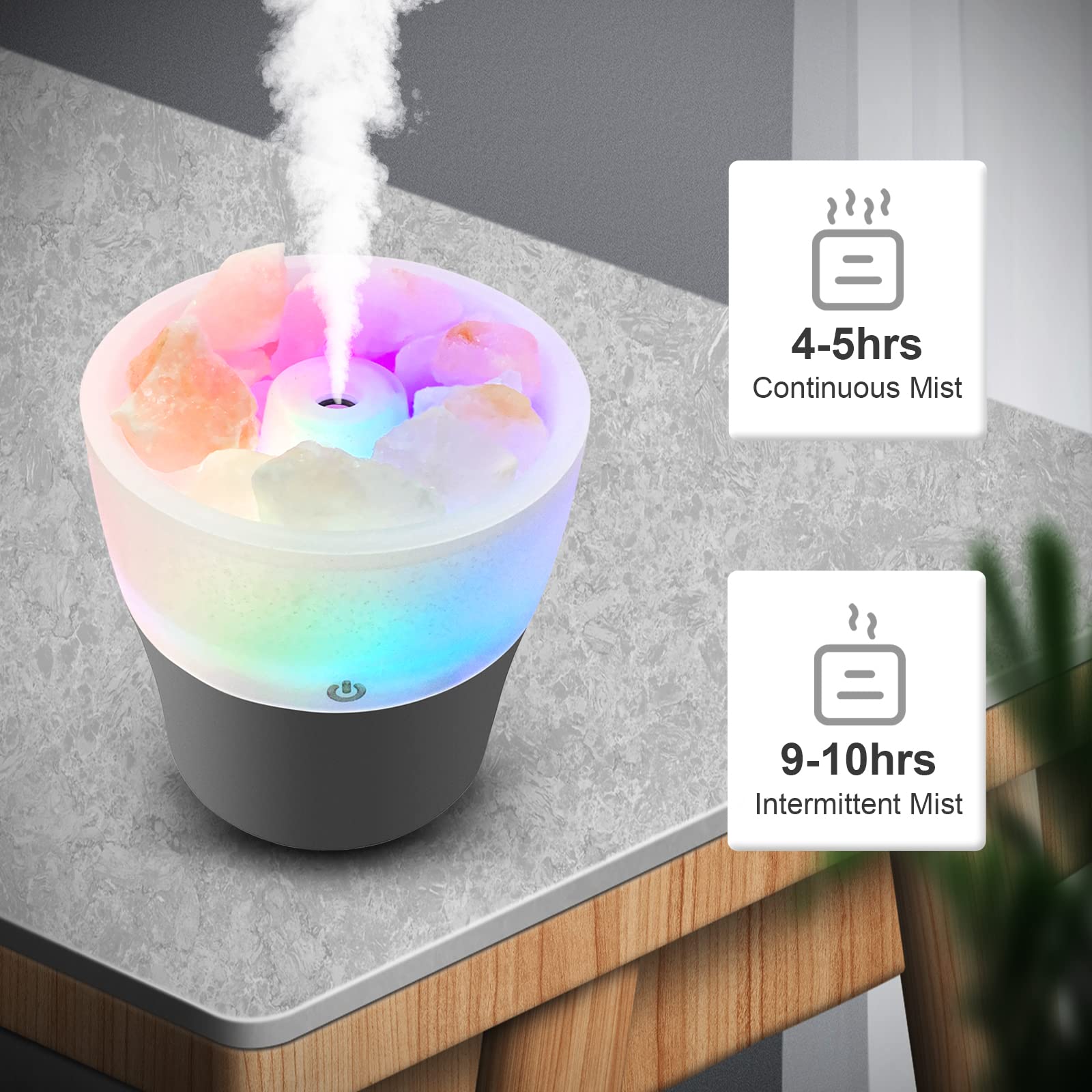 Mini Humidifier, 150ml Small Cool Mist Humidifier with Himalayan Salt, USB Desktop Personal Humidifier for Bedroom, Office, Home, LED Color Changing Light, Auto Shut-Off, 2 Mist Modes, Super Quiet