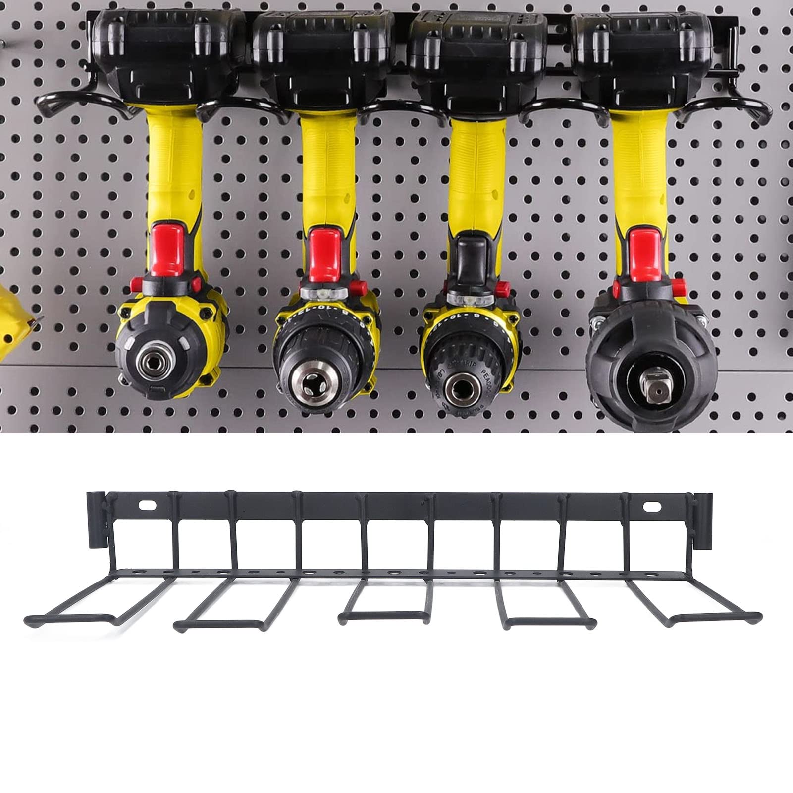 Deosdum Power Tool Organizer Rack, Alloy Steel Tools Storage Shelf Wall Mount Storage Rack Garage Tool Holder, Holds 4 Drills, for Home Garage Workshop