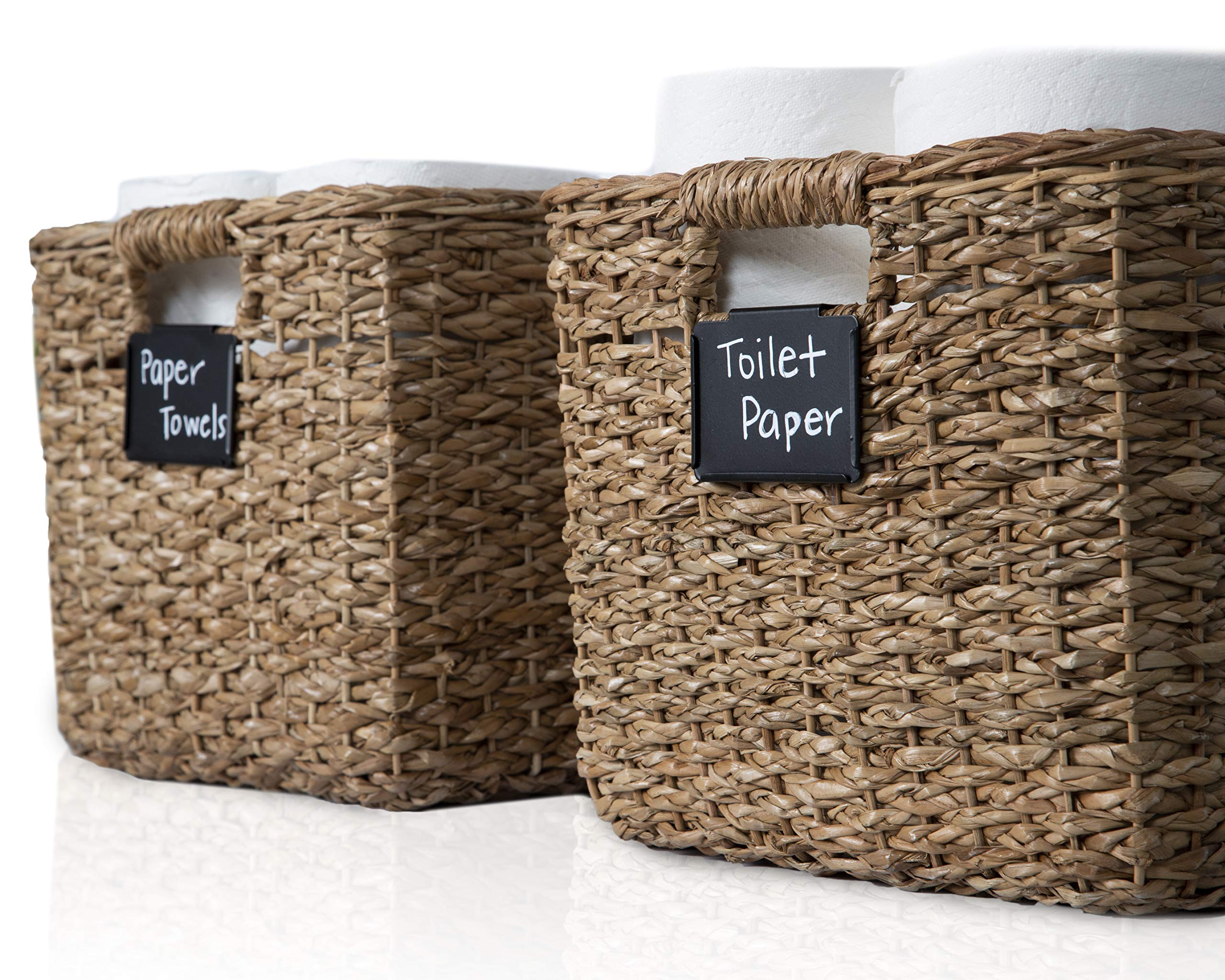 Basket Bin Labels Clip on | Label Holders for Basket or Storage Bins | Metal Hanging Bin Clip Labels | Chalkboard Labels for Baskets - Black Finish [Pack of 6] - Includes [1] White Chalk Marker
