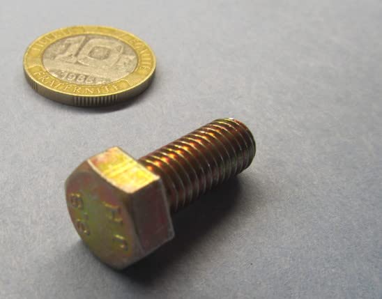 Class 8.8 Yellow Zinc Steel Bolts FT M8 x 1.25 mm x 20 mm Long 10 pcs