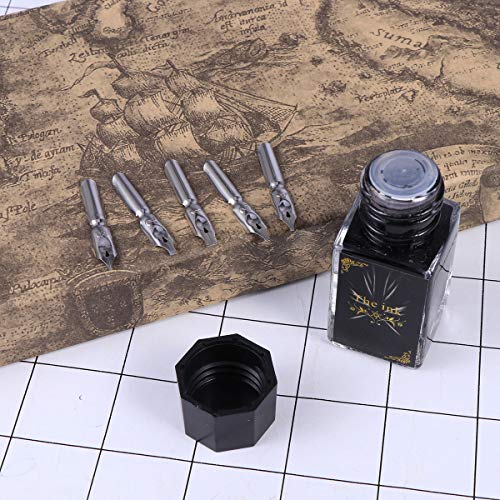 STOBOK Ancient Calligraphy Quill Feather Pen Set Vintage Beautiful Pen Set for Office and Store (Blue + 5 Nibs + Ink)