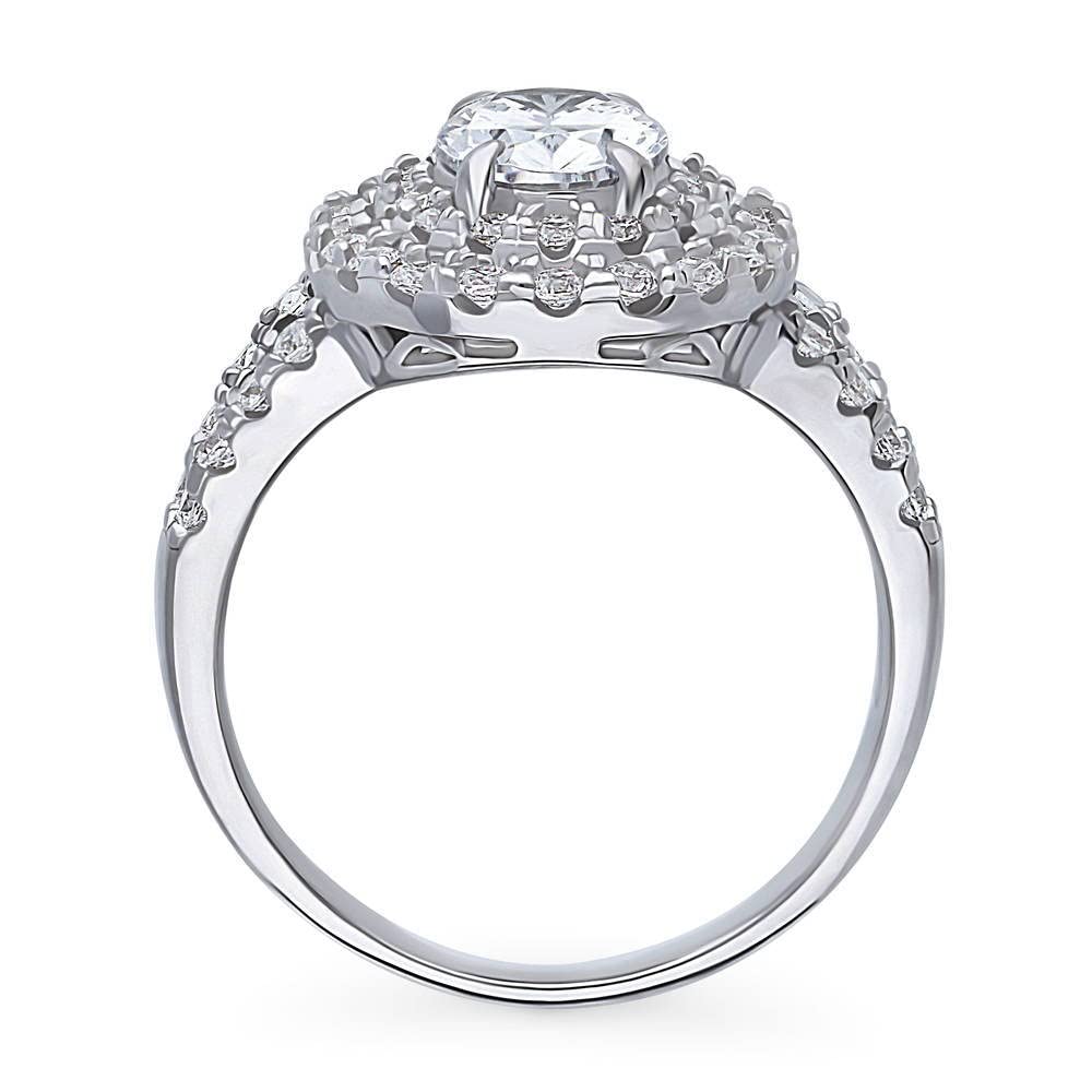 BERRICLE Sterling Silver Halo Wedding Engagement Rings Oval Cut Cubic Zirconia CZ Statement Cocktail Split Shank Ring for Women, Rhodium Plated Size 4