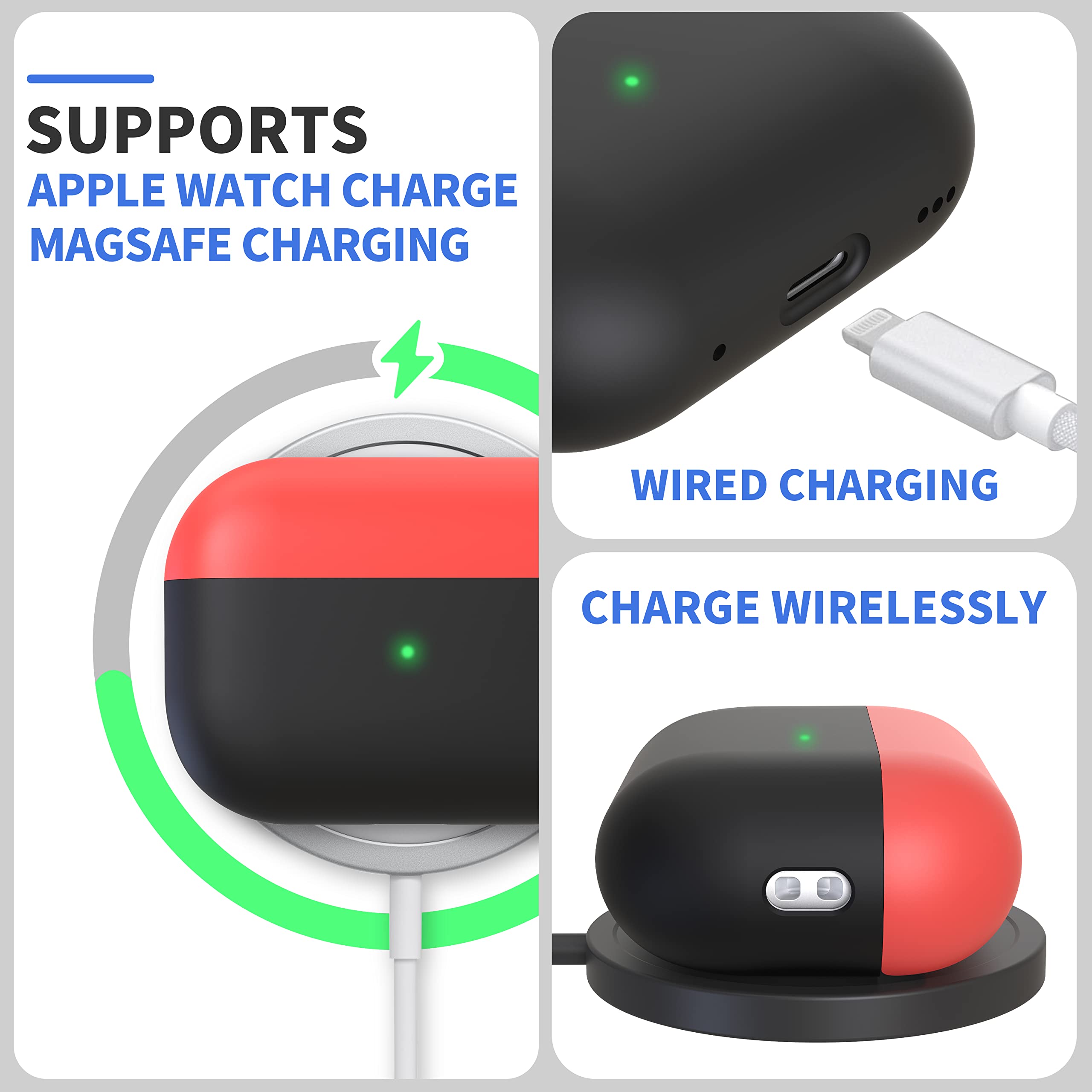 DamonLight Upgrade AirPods Pro 2 Case, Triple Layer Protective Liquid Silicone Case [2 Caps] for AirPods Pro 2nd Generation, 2022 Release Shockproof Friendly Silicone Hard Case (Black)