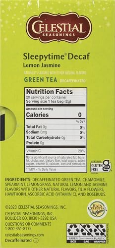 Celestial Seasonings Green Tea, Sleepytime Decaf Lemon Jasmine, Decaffeinated Sleep Tea, 20 Tea Bags (Pack of 6) (Packaging May Vary)