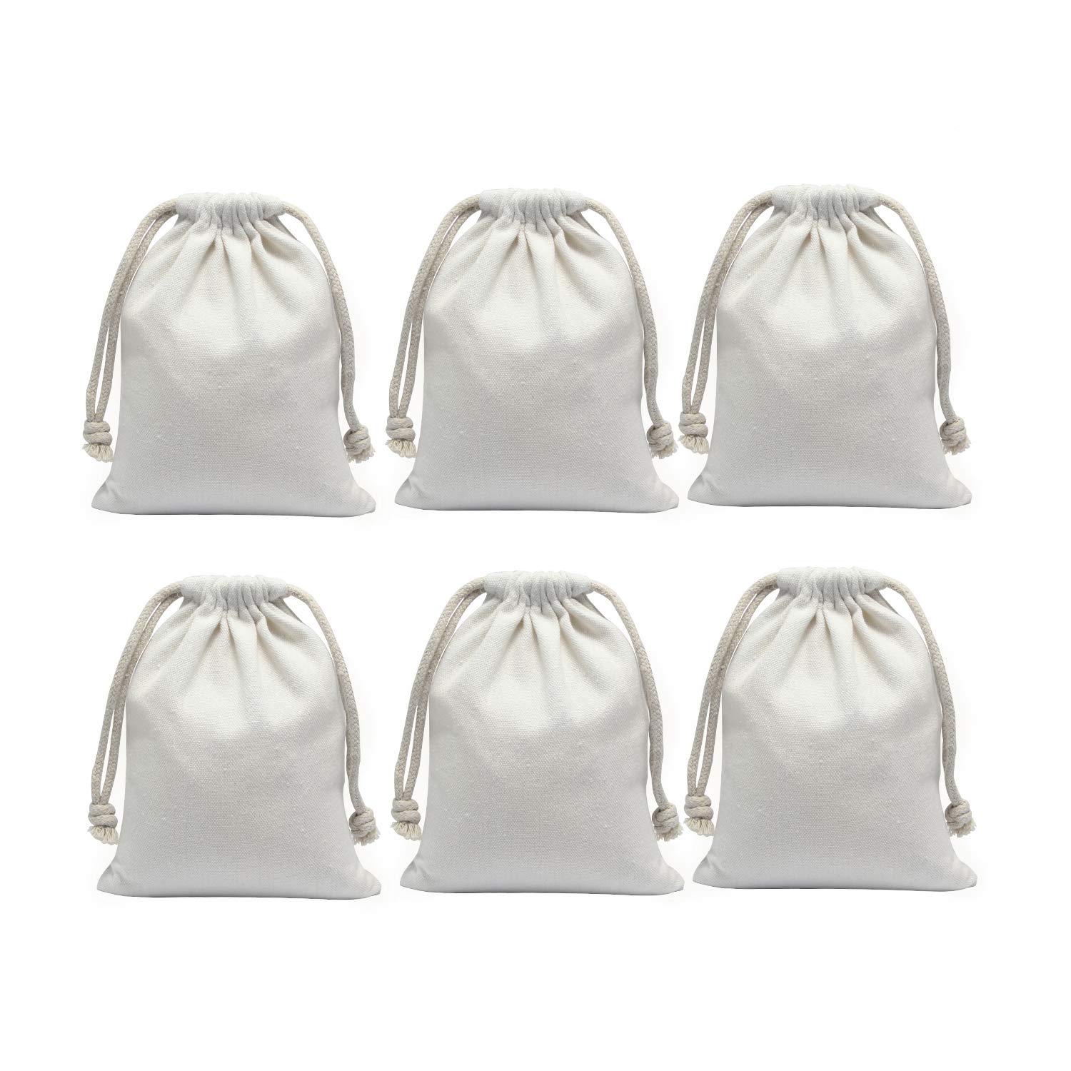 FunLavie 6 PACK Cotton Muslin Bags 5.9" x 7.9" Small Canvas Drawstring Bag for Multipurpose Storage