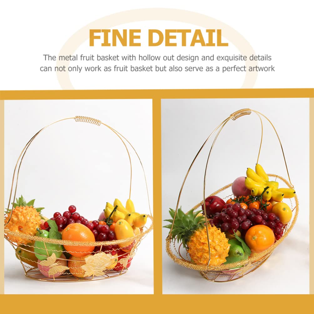 DEPILA Basket Kitchen Metal Farmhouse Table Snack Living Food Holder Tabletop with Wire Vegetable Room Handle Bowl Dried Display Countertop for Bread Multi-Functional Snacks Picnic Egg Baskets
