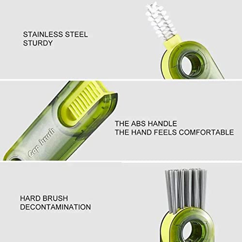 GDSAFS 3 in 1 Multifunctional Cleaning Brush, 3 in 1 Tiny Bottle Cup Lid Detail Brush Straw Cleaner Tools Multi-Functional Crevice Cleaning Brush for Deep Detail Cleaning (Blue&Green)