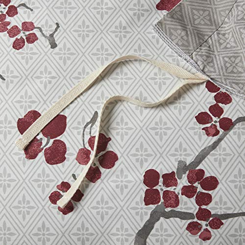 N Natori Cherry Blossom Duvet Cover Queen Size - Red, Grey , Cherry Blossom Duvet Cover Set β 3 Piece β 100% Cotton Sateen Light Weight Bed Comforter Covers