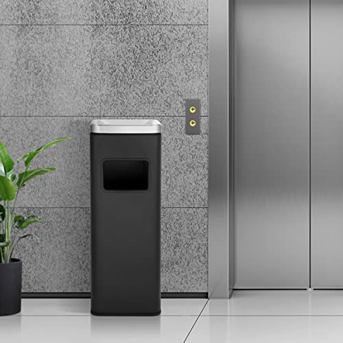 Dyna-Living Stainless Steel Trash Can Outdoor Commercial Garbage Can Large Trash Bin for Home Use Industrial Waste Container, Square Black