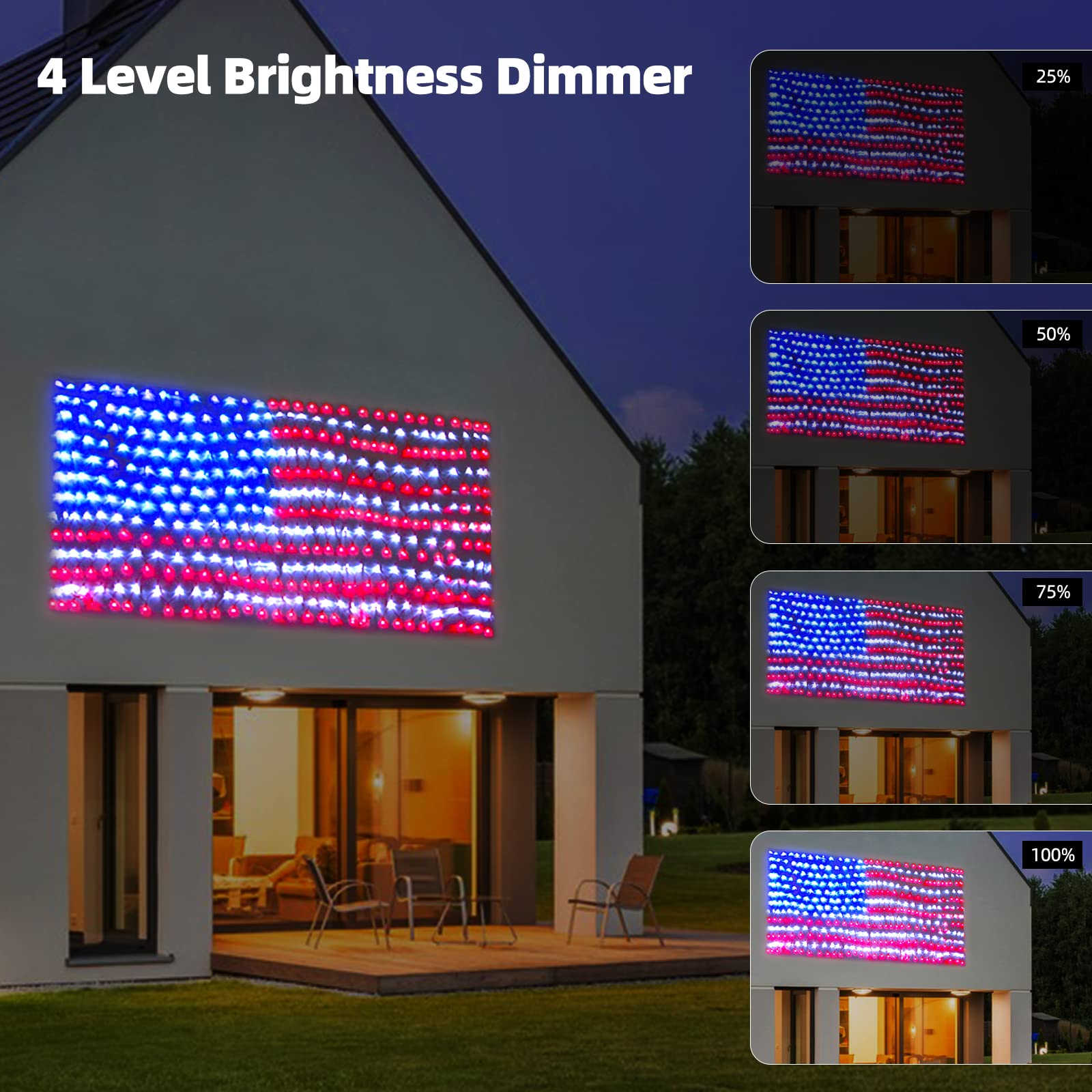 MZD8391 Solar American US Flag Lights [Solar & USB 2 Power Way], 420 LEDs Waterproof USA Net Lights, 6.75 FT x 3.53 for Garden, 4th of July, Independence Day Decoration