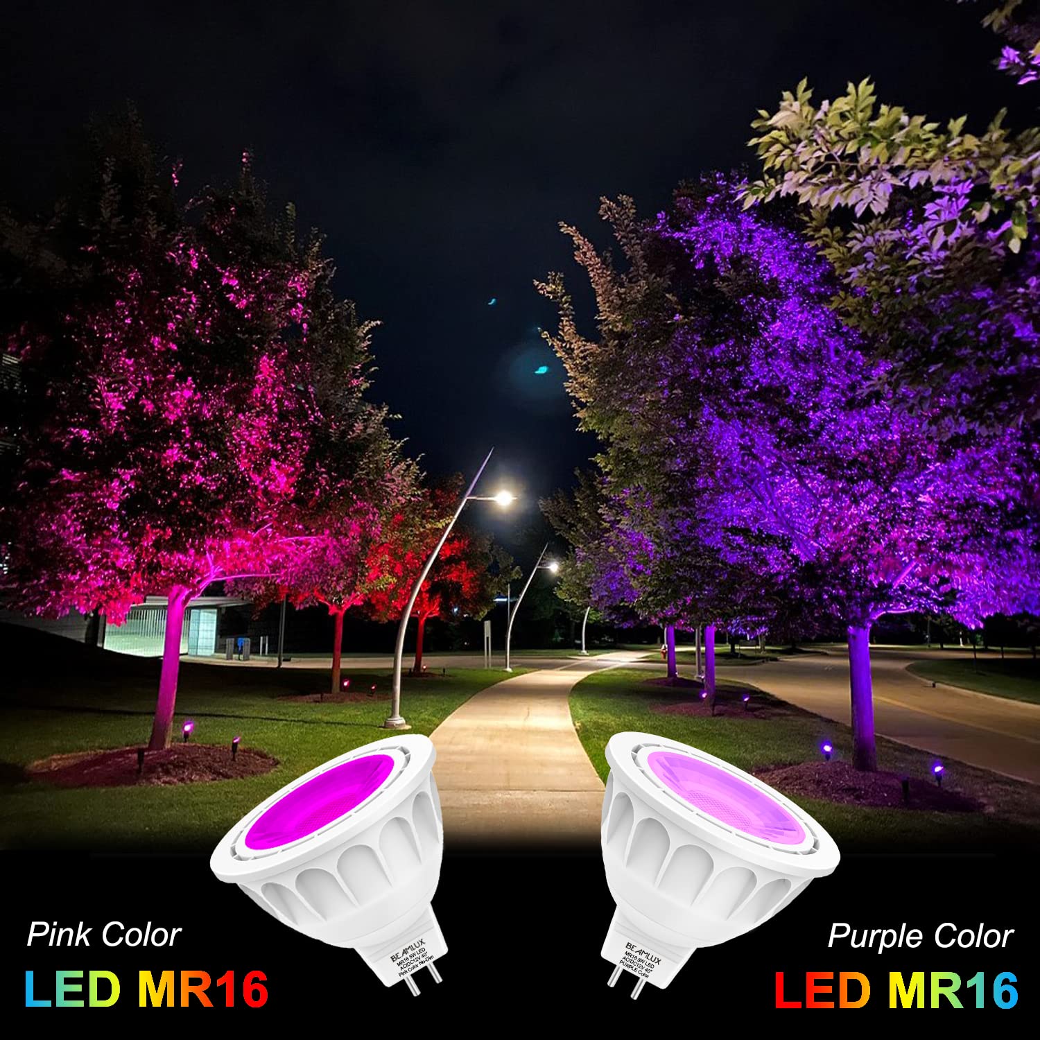 BEAMLUX Purple color MR16 LED Bulbs, Gu5.3 Bi-Pin Base, Non Dimmable, 50W Halogen Replacement, Spotlight for Outdoor Landscape Yard Garden Tree Pool Holiday Lighting, AC/DC12V, 40 Deg, 6-Pack