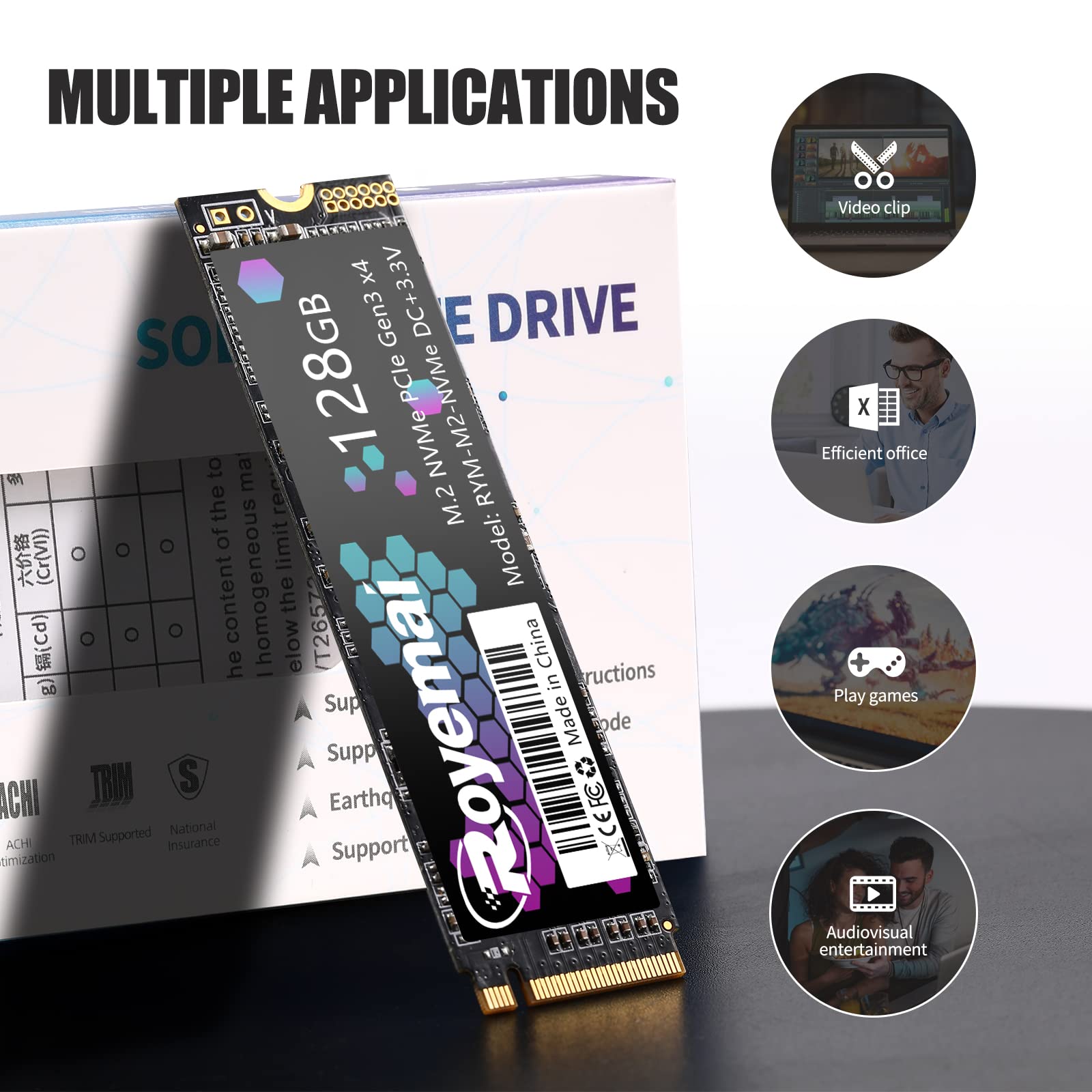 D DUOMEIQI 128GB SSD PCIe NVMe Gen3x4 M.2 2280 Internal Solid State Drive, 3D NAND TLC (Read/Write Speed up to 1800/600 MB/s), 128GB SSD Compatible with Laptop and PC Desktop