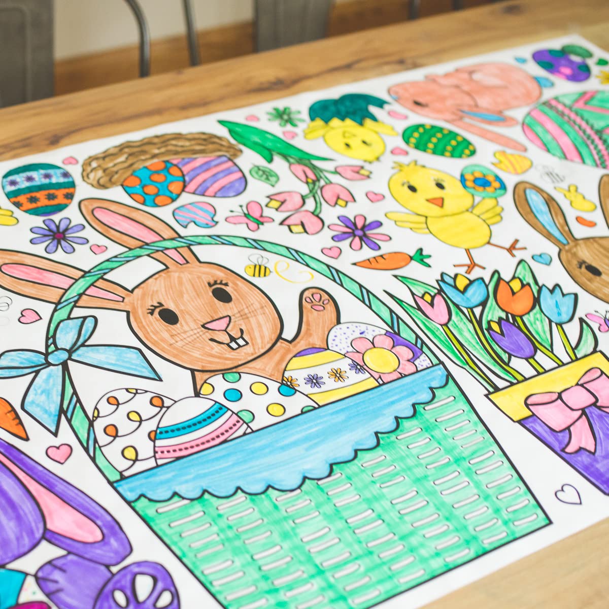 Tiny Expressions Easter Coloring Tablecloth for Kids - Rolled, No Creases 30" x 72" Giant Coloring Poster to Color On - Kids Easter Activities