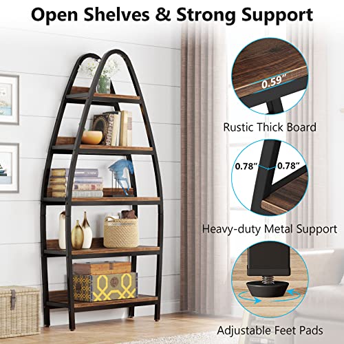 LITTLE TREE 5-Tier Open Bookshelf, 69" Tall Freestanding Book Shelf, Industrial Etagere Bookcase Display Shelf for Home Office, Living Room, Rustic Brown