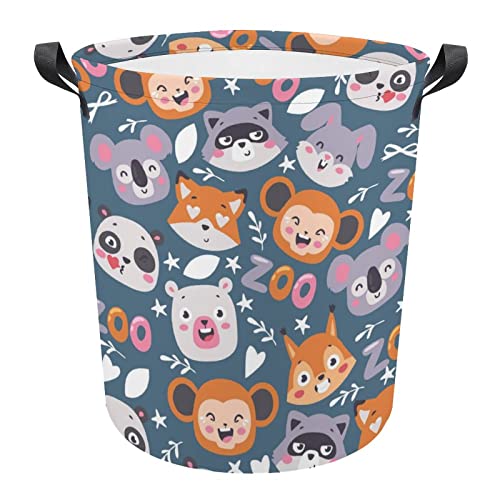Zoo Animals Foldable Laundry Basket Waterproof Hamper Storage Bin Bag with Handle 16.5"x 16.5"x 17"