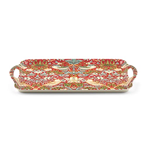 Pimpernel Morris & Co Strawberry Thief Red Large Handled Tray | Serving Tray for Lunch, Coffee, or Breakfast | Made of Melamine for Indoor and Outdoor use | Measures 18.9" x 11.6" | Dishwasher Safe