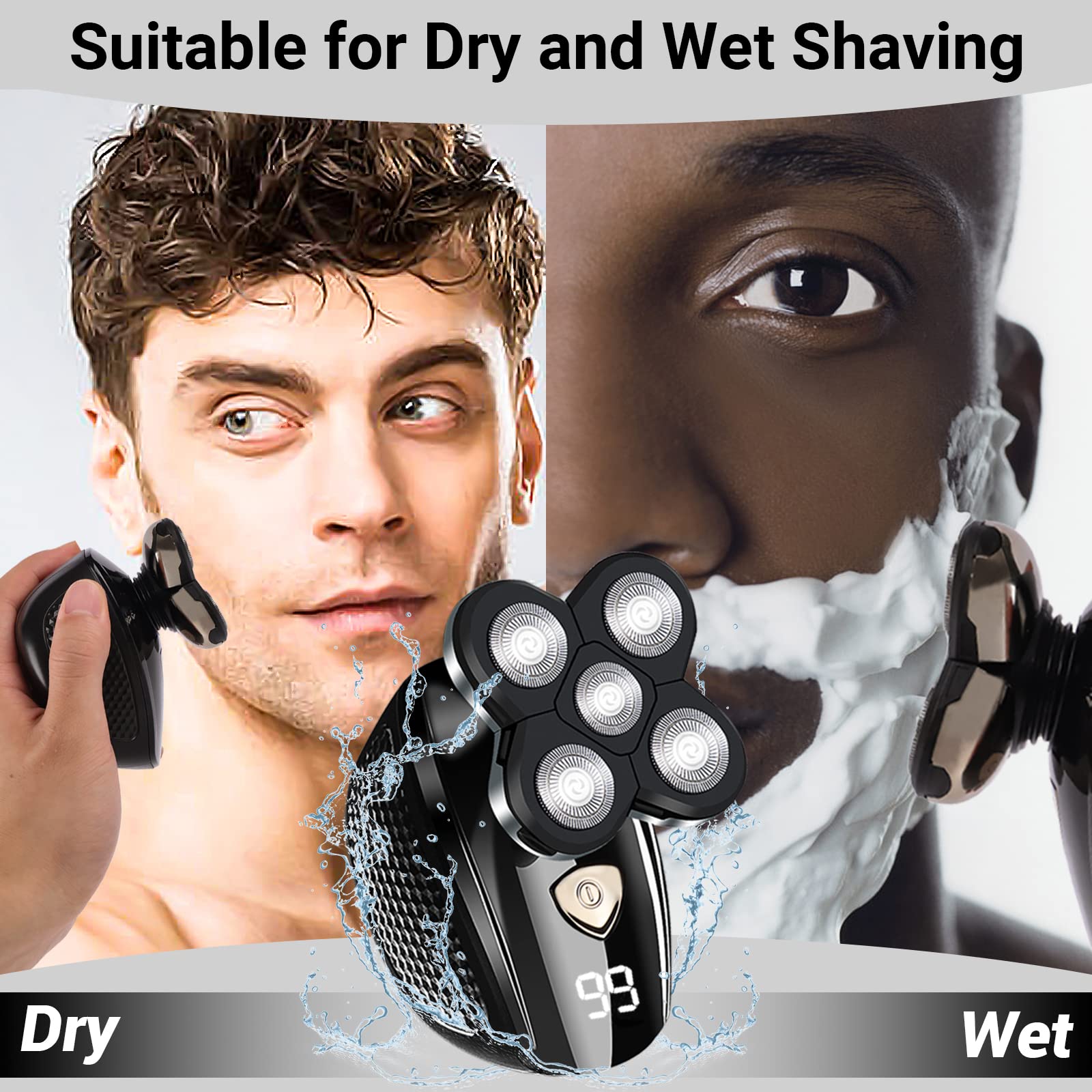 Head Shaver Upgrade 6 in 1 Head Shavers for Bald Men Men's Electric Head Shavers Cordless Flex Series Grooming Kit for a Perfect Bald Look,Waterproof and Rechargeable