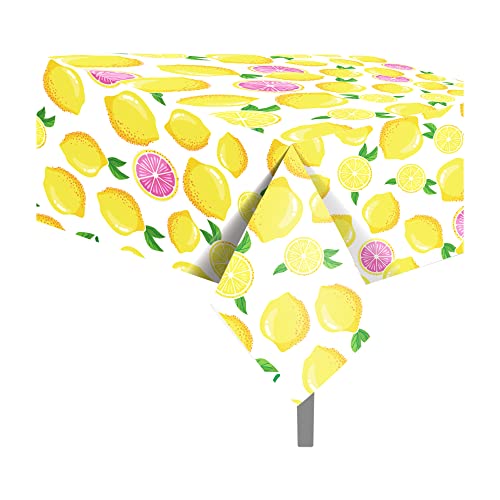 NA 2 Pcs Lemon Plastic Tablecloth, Summer Table Cover Disposable Rectangle Yellow Waterproof Table Cloth for Summer Party Summer Fruit Party Picnic Decor, 54 x 87 Inch