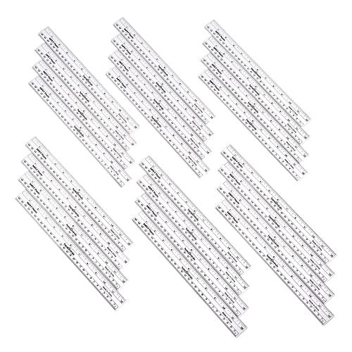 hand2mind 12 inch Transparent, Flexible Safe-T Plastic Rulers, Flat 12 in. Flexible Rulers, Safety Ruler for Measurement, Safety Kids School Supplies, Straight Shatter-Resistant Rulers (Pack of 24)