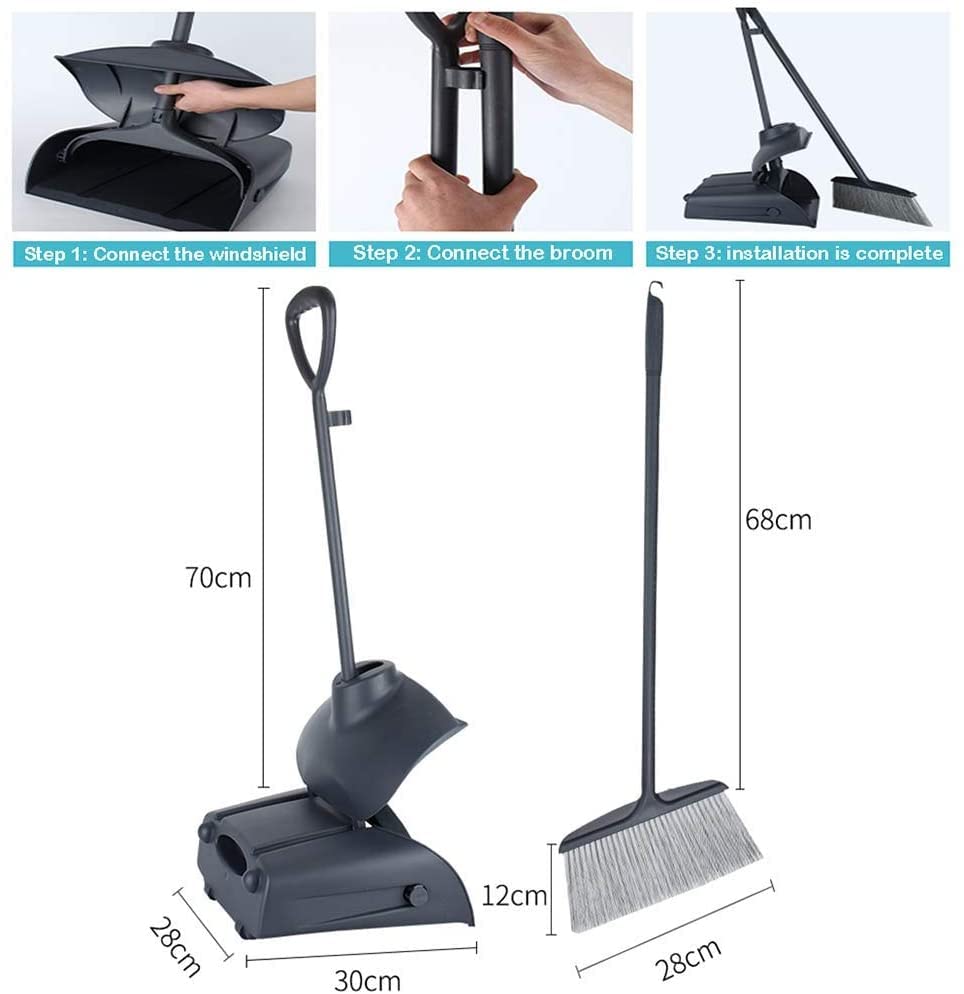 DEPILA NLIAN and Dustpan Set, Commercial Long Handle Sweep Set with Windshield for Home Kitchen Room Office and Lobby Floor Dust Pan Combo dustpan set