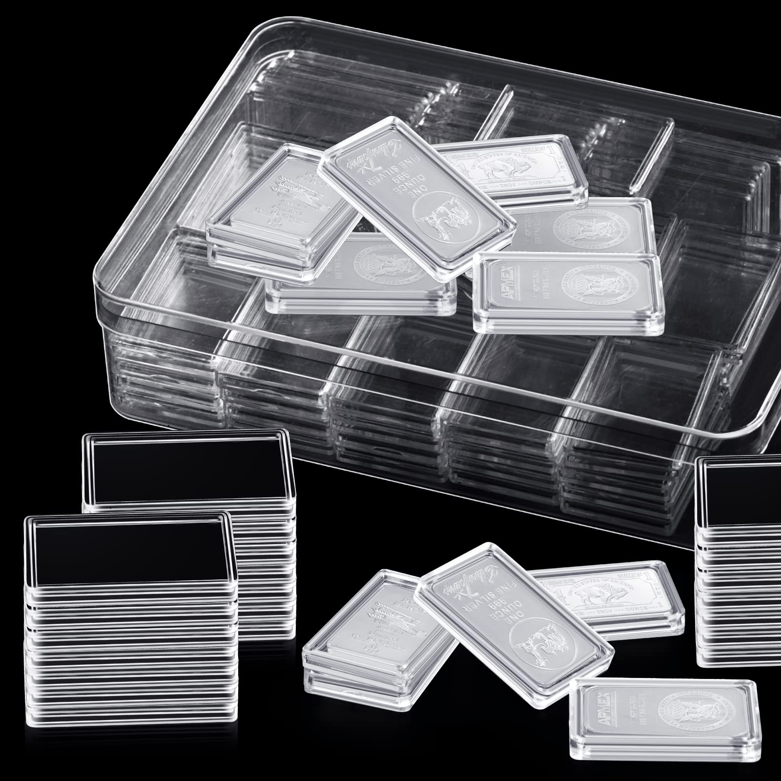 BeapTcely 50 Pcs Silver Bar Case 1 oz Silver Bar Holder Clear Silver Bar Storage Acrylic Silver Bullion Holders and Plastic Storage Organizer Box for 1 Troy Ounce Bar 1 oz Silver Bar (50)