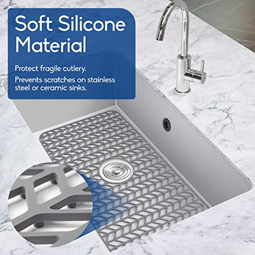 CNDSE Sink Protectors for Kitchen Sink 26'' x 14'', Non-slip Silicone Sink Mats for Bottom of Kitchen Sink,Grey Kitchen Sink Mats for Farmhouse Stainless Steel Ceramic Sink,Center Hole Sink Mat(2)