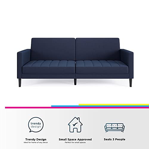 DHP Farnsworth 79 Inch Futon Sofa Bed, Upholstered Couch Sleeper with Tufted Seat, Mid-Century Modern, Navy