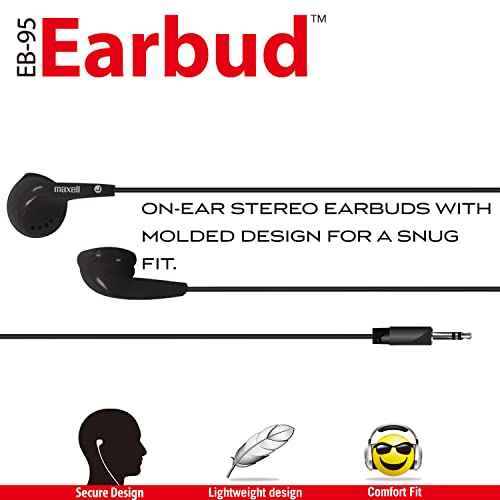 Maxell β 190560, Wired Earbuds Headphones with Lightweight Extended Use Anisotropic Ferrite Magnet Driver - Dynamic Sound Reproduction Stereo - for iOS, Smartphones, MP3 & Gaming β Black