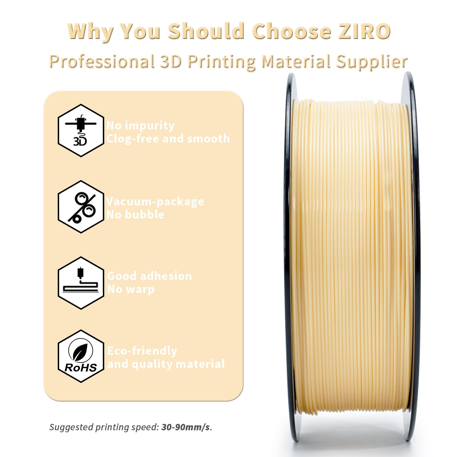 ZIRO PLA Filament 1.75mm,3D Printer Filament PLA PRO Basic Color Series 1.75MM 1KG(2.2lbs), Dimensional Accuracy +/- 0.03mm,Skin
