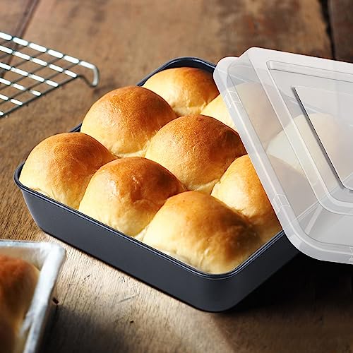 E-far 8x8 Inch Square Baking Pan with Lid Set, Nonstick Square Cake Pans Metal Bakeware for Oven Cooking Lasagna Brownies, Stainless Steel Core & Easy Release, 4 Pieces(2 Pans+2 Covers)