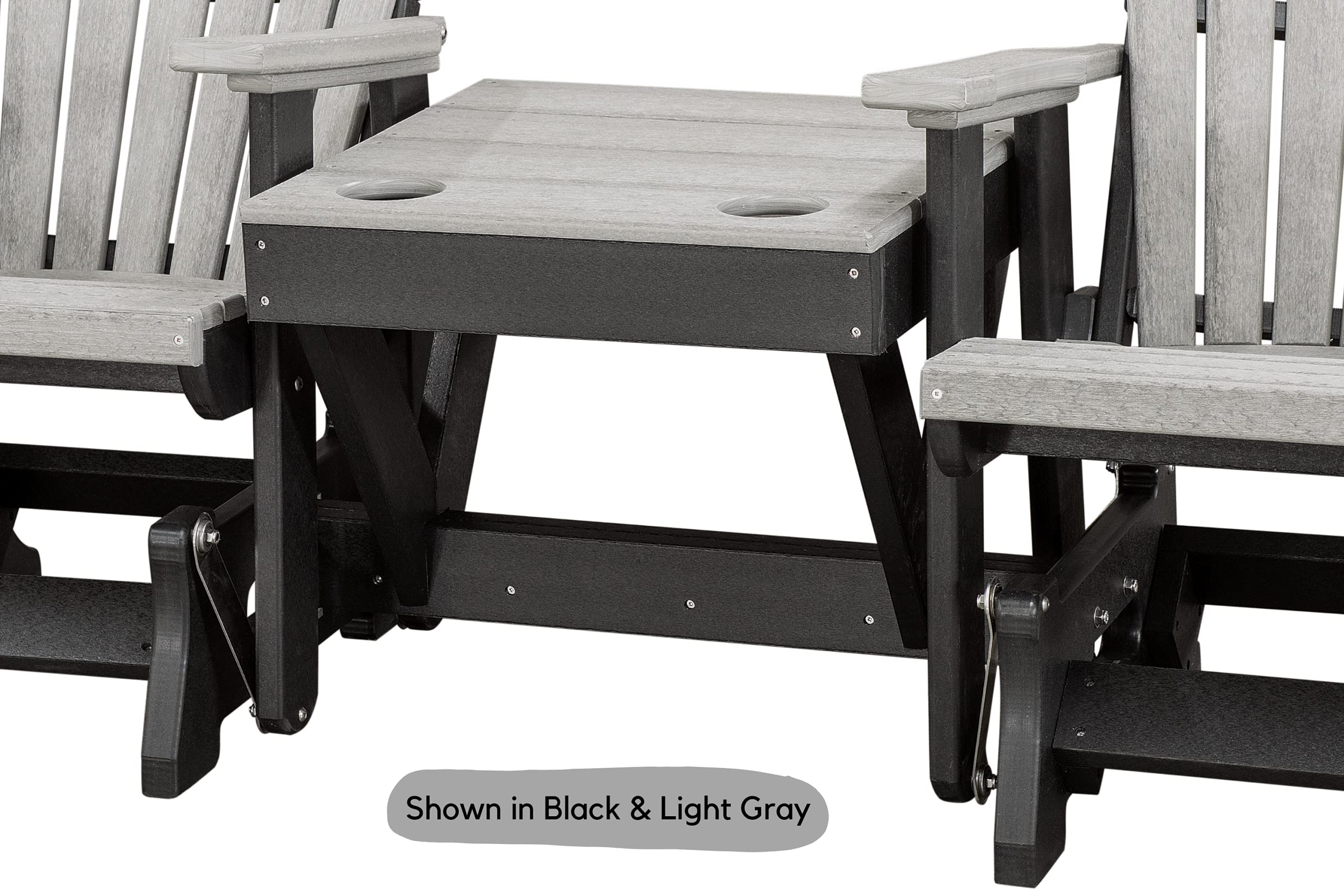 DutchCrafters Slat Fan Back Double Poly Adirondack Glider Outdoor Patio Chairs with Center Table (Tudor Brown & Cedar)