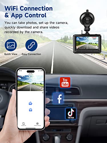 Dash Cam, FHD 1080P WiFi Dash Camera for Cars with 32GB SD Card, 2.45 inch IPS Screen, 2 Mounting Ways, Night Vision, WDR, Accident Lock, Loop Recording, Parking Monitor