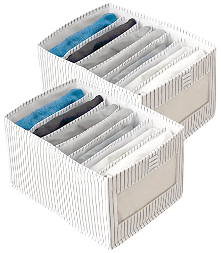 Lallamotion 2PCS Drawer Organizers for Clothing, 7 Grids Wardrobe Clothes Organizer, Clothes Drawer Organizer, Drawer Organizer Clothes, Jeans, Sweater, T-Shirts