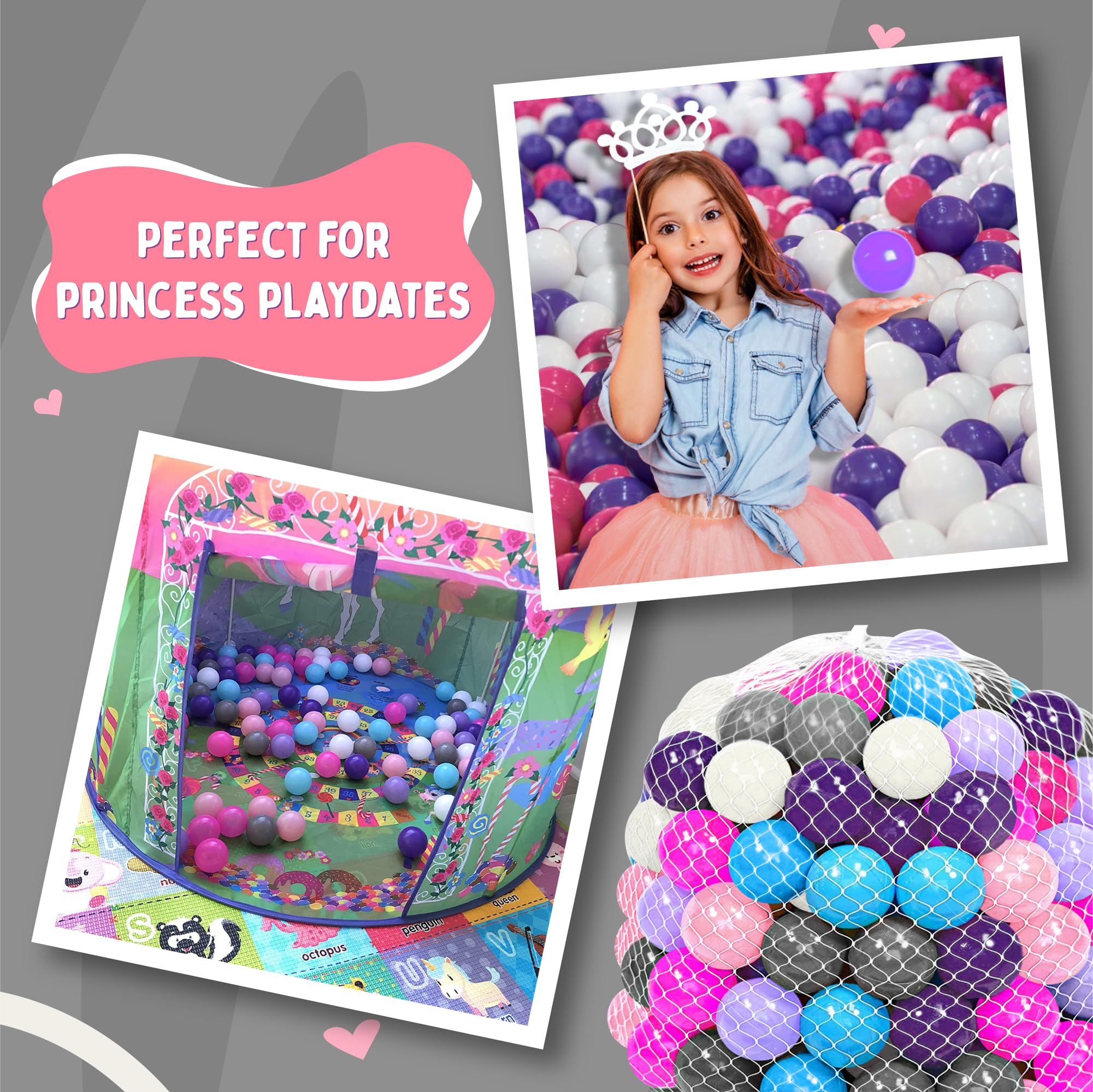 Playz 50 Mini Ball Pit Balls - Princess Edition - Soft, Plastic Mini Play Balls - Small, No Sharp Edges, Super Safe, Phthalate & BPA Free