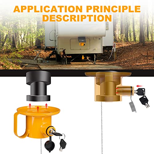 EZOOOOIU 5th Wheel King Pin Lock, Heavy Duty Steel Security Anti-Theft Lock with Bright Yellow Warning Caution Tag, 5th Wheel Lock for Semi/RVs/Container/Trailers
