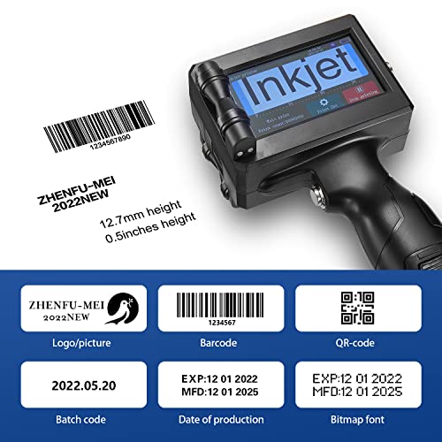 Handheld Inkjet Printer Print with 4.3 Inch HD LED Touch Screen Portable Labeler for QR-Code Barcode Date Logo Batch Text Surface on Glass Plastic Box Bag Wood Paper Black Ink Height 0.08~0.5 inch